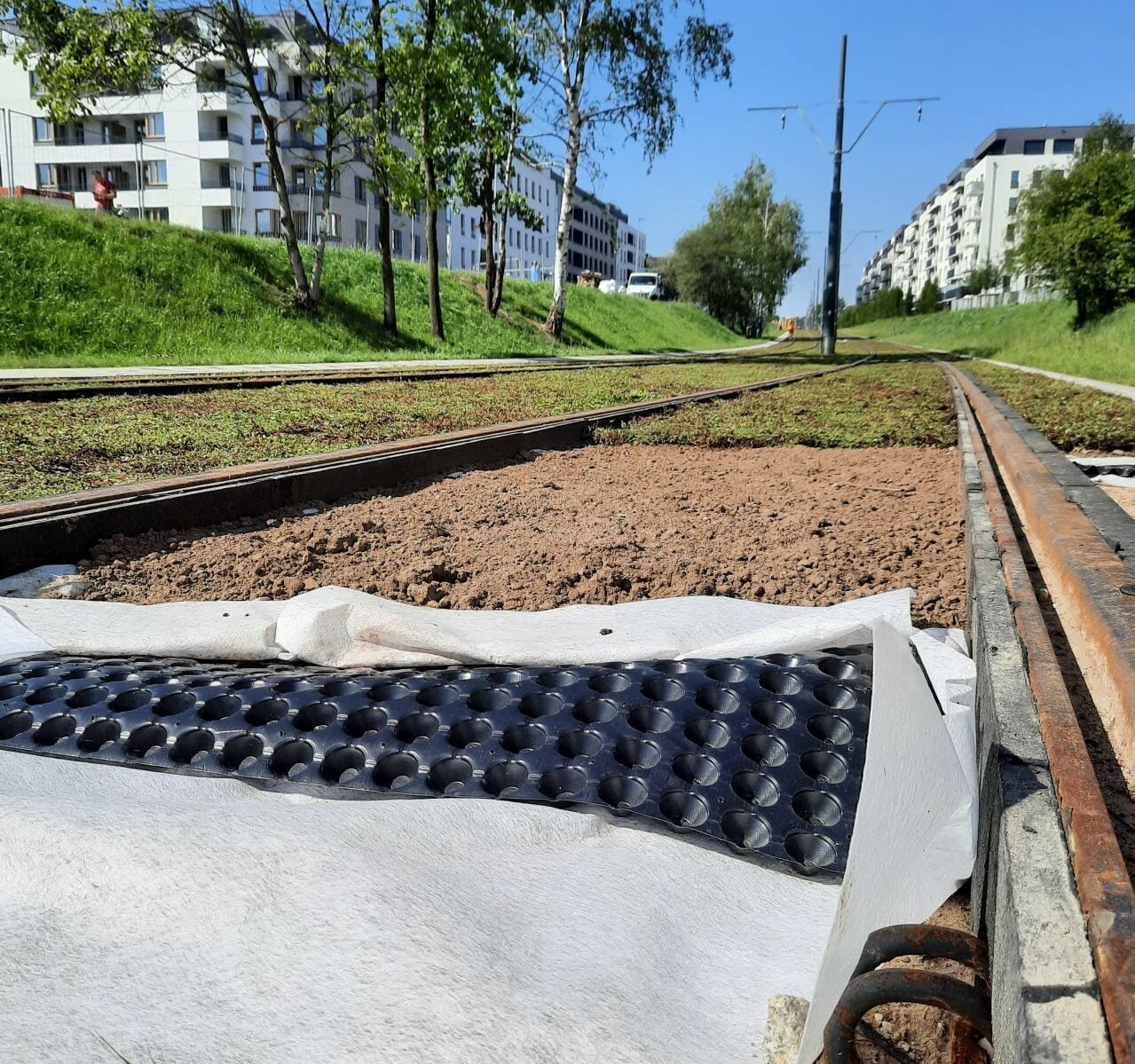 Green track in Poznań, Kórnicka route - GXP DREN 20P geocomposite - Griltex